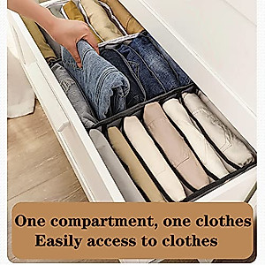 2 Pack Wardrobe Clothes Organizer, 9 Compartment Large Clothes Drawer Organizer Closet Divider with Handle, Widen Thicken Washable Foldable Clothes Storage Box for Jeans Pants Leggings Folded Clothes
