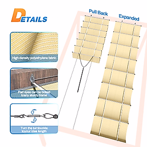 TANG 4' X 12' Retractable Pergola Shade Cover Replacement Shade Covers for Deck Porch Patio Permeable Wave Shade Sail Removable with Hardware Wire Cable(Beige)