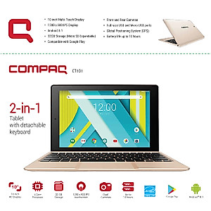 Compaq 10" HD IPS 2GB RAM 32GB Storge Quad-Core Android Tablet with Docking Keyboard (Gold)