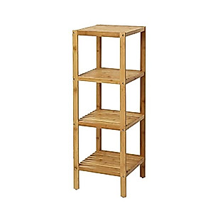 kinbor 4-Tier Bamboo Shelf Narrow Bathroom Shelf Organizer - Flower Plant Stand, Corner Bamboo Shelf for Living Room Bathroom Kitchen