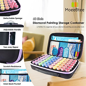 MoeeBtee Diamond Painting Storage Containers, 60 Slots Diamond Painting Accessories and Tools Portable Diamond Painting Organizer, Diamond Art Storage Case Jewelry Beads Storage Box - Purple