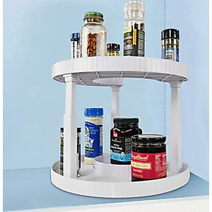 HOME-X Rotating Spice Rack, Lazy Susan Cabinet Organizer, Pantry Rack, Medicine Cabinet Organizer, Rotating Storage, 13" L x 10 ¾" W x 10 ¼” H, White