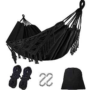 Choies Boho Brazilian Fringed Macrame Hammock 485 lb Capacity,Portable Double Hammock Swing Net Chair for for Beach, Yard, Bedroom, Patio, Porch, Indoor, Outdoor, Wedding Decor with Cloth Bag