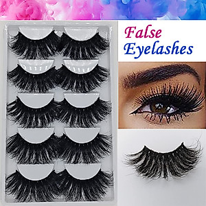 5 Pairs 3D Mink Lashes Natural Fluffy False Eyelashes 25mm Long Strip Lashes Handmade Cruelty-Free Fake Eyelashes for Makeup (K02)