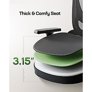 Marsail Ergonomic Office Chair Desk Chair High Back Mesh Office Chair with Adjustable Lumbar Support and Adjustable 2D Headrest, Ergonomic Gaming Chair for Home Office, Bright Black