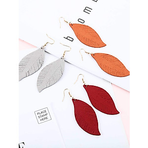 Jovitec 8 Pairs Leather Feather Earrings Teardrop Earrings Leather Lightweight Leaf Earrings for Women Girls Soft Suede Bohemian Feather Shape Earrings Tassel Dangles Fringe Wing, 8 Colors