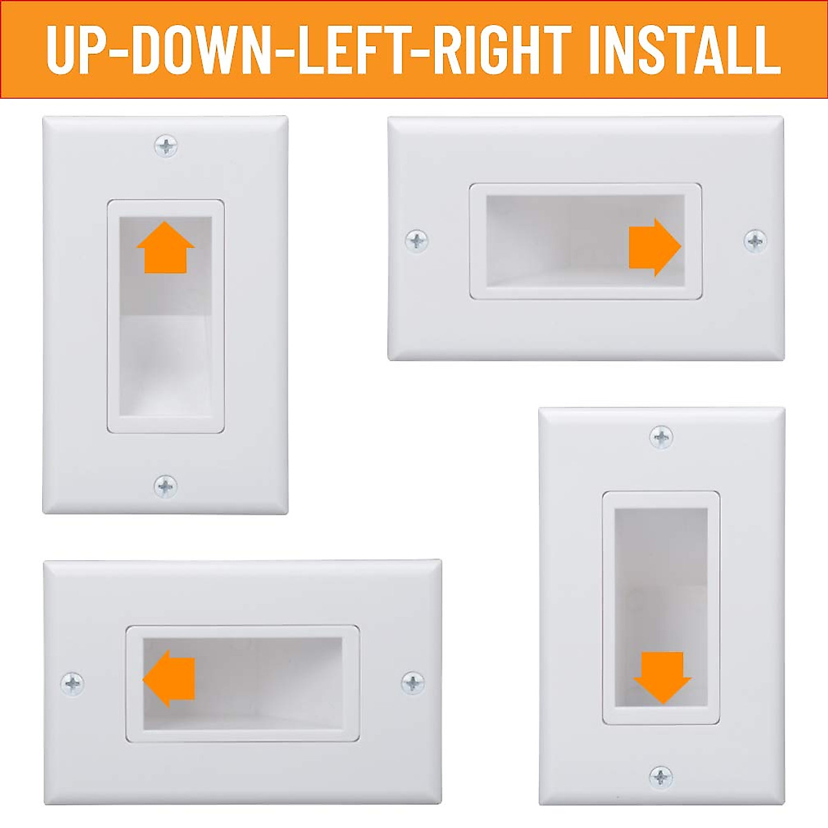 Wi4You Recessed Wall Plate 2 Pack Decotive Cable Wall Plate with Fly Mounting Wings Bottom Opening for Low Voltage Cable Pass Through WI1009-2