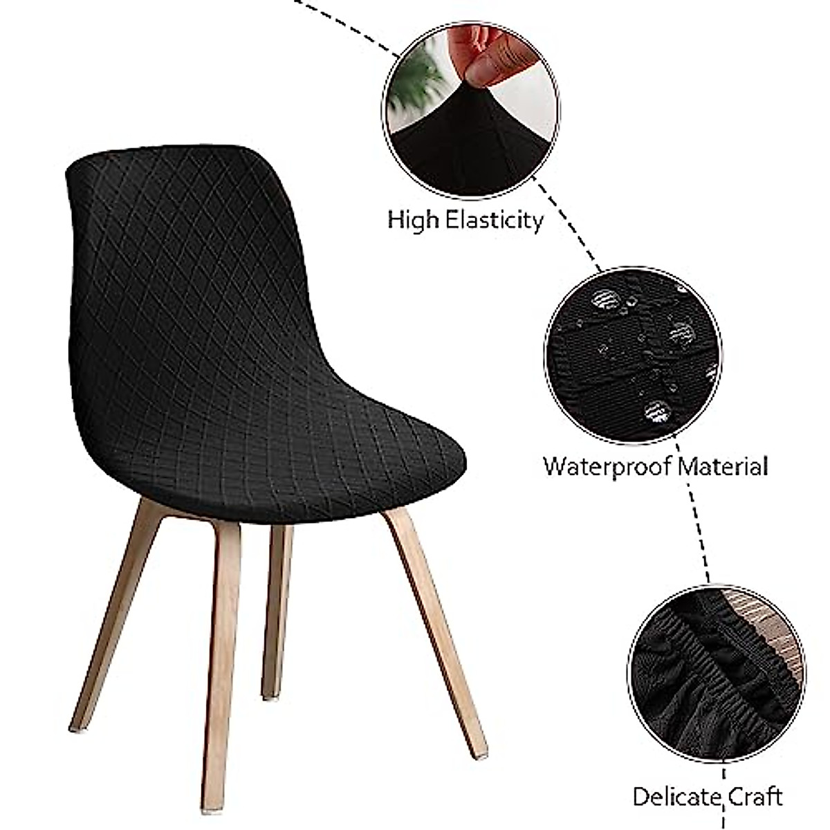 KCCRHIN Waterproof Shell Chair Covers Set of 1/2/4/6 Mid Century Modern Style Chair Cover Leisure Bar Seat Cover Washable Removable Chair Protector for Bar Kitchen Hotel Dinning Room,Black 1pcs