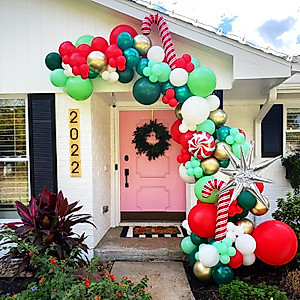 CboDeco Christmas Balloon Garland Arch Kit with 125pcs Balloons (Red, Green, White) for Christmas Party Decorations