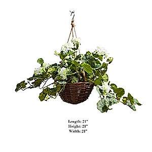 Pure Garden Faux Flowers White Geranium Hanging Natural and Lifelike Floral Arrangement with Basket for Home or Office