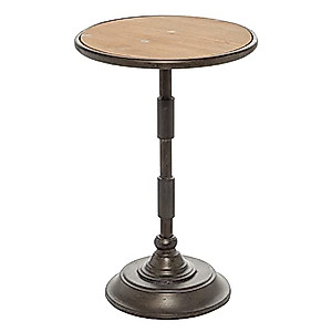 Deco 79 Metal Round Accent Table with Brown Wood Top, 14" x 14" x 21", Black, CONVENIENTLY SIZED