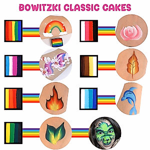 Bowitzki Face Paint Kit Professional Split Cake Face Painting Set For Kids Adults 12x10 gm with Stencil One Stroke Non Toxic Rainbow Flora Dolphin Unicorn Flame Body Paint Halloween Christmas Makeup