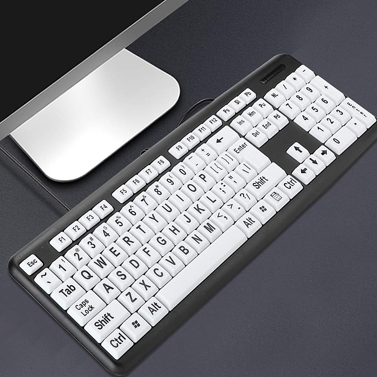 Elderly Keyboard, 104 Keys QWERTY Layout Keyboard Large Font Print USB Wired Keyboard Standard Full Size Computer Keyboard for Old People(1.35M Cable)(Black)
