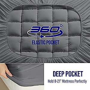 HYLEORY California King Size Mattress Topper for Back Pain, Extra Thick Cooling Mattress Pad Cover, Down Alternative Overfilled Plush Pillow Top with 8-21 Inch Deep Pocket, Grey