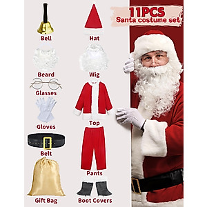 ADOMI Santa Claus Costume for Men Adults Santa Suit 11pcs Mens Red Deluxe Christmas Clause Outfit Cosplay Vacation Suits Set M