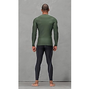 DEVOPS 3 Pack Men's UPF 50+ Long Sleeve Compression Shirts Quick Dry, Cool Gear for Garage Garden Gym Yard and Workouts (Medium, Black-Khaki-Navy)