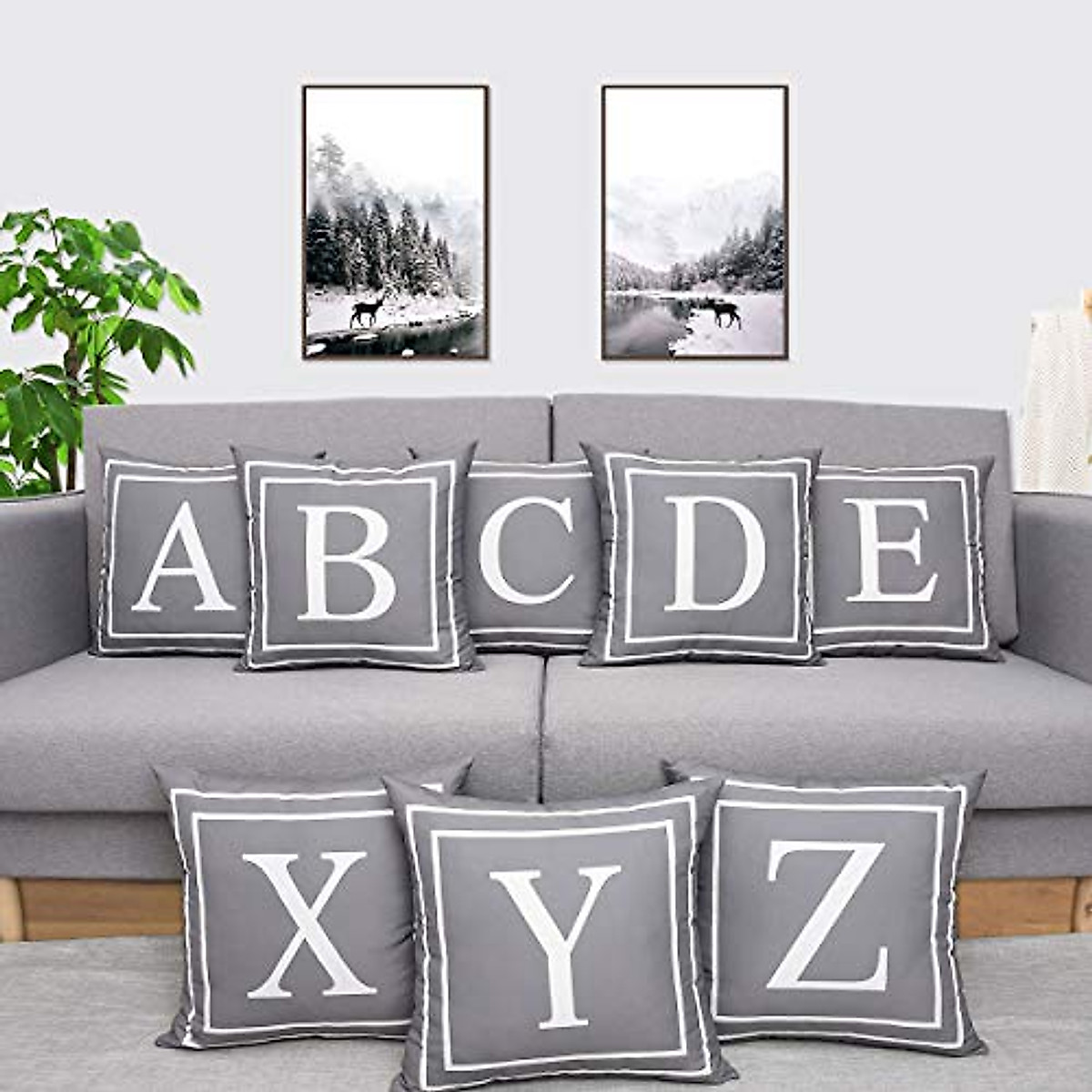 Fascidorm Gray Pillow Cover English Alphabet M Throw Pillow Case Modern Cushion Cover Square Pillowcase Decoration for Sofa Bed Chair Car 18 x 18 Inch