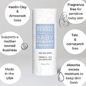 Talc Free Baby Powder, Cornstarch Free Baby Powder, Unscented Fragrance Free Powder, Arrowroot Baby Powder, Talc-Free Baby Powder, Ora’s Amazing Herbal