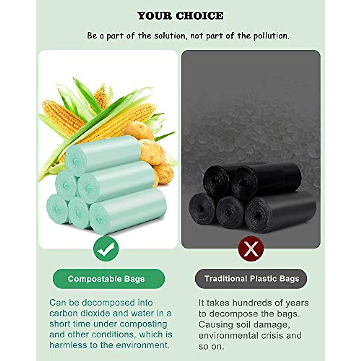 4-6 Gallon Small Trash Bags Compostable Trash Bags,AYOTEE 60 Count Ultra Strong Unscented Garbage Bags Mini Trash Bags Waste Basket Liners for Bathroom, Kitchen,Bedroom, Office, Pet, Car(Green)