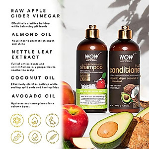 Wow Skin Science Apple Cider Vinegar Shampoo & Conditioner Set with Coconut & Avocado Oil - Men and Women Gentle Shampoo Set - Hair Growth Shampoo for Thinning Hair & Loss - Sulfate & Paraben Free