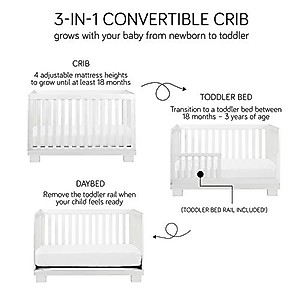 Babyletto Modo 3-in-1 Convertible Crib with Toddler Bed Conversion Kit in White, Greenguard Gold Certified