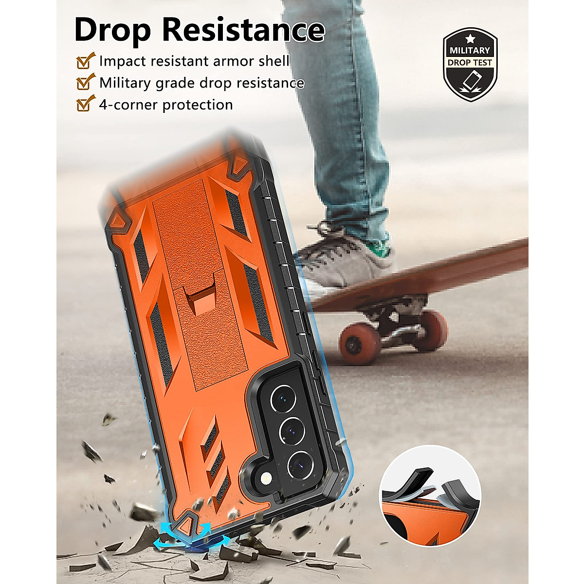 SOiOS for Samsung Galaxy S22 Protective Case: Military Grade Drop Proof Protection Mobile Phone Cover with Kickstand | Rugged Shockproof TPU Matte Textured Sturdy Phone Bumper (Orange)