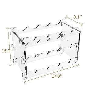 Stackable Modular Wine Rack 12 Bottle, Transparent Acrylic Plastic Free Standing Floor 3-Tier Display Small Wine Holde for Home Kitchen Bar Cabinets Dining Room Living Room