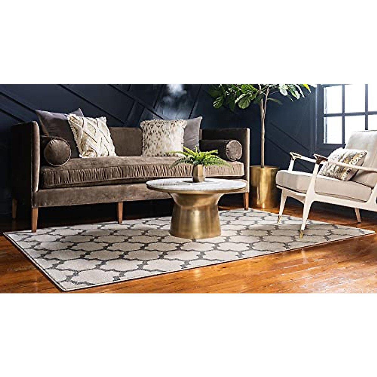 Unique Loom Trellis Collection Modern Morroccan Inspired with Lattice Design Area Rug, Rectangular 4' 1" x 6' 1", Beige and Gray/Gray