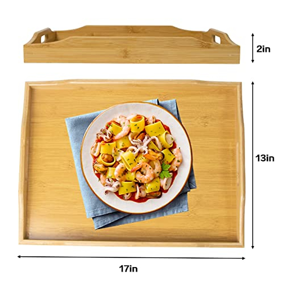 Bamboo Tray with Handle Rectangular Dinner Plate, Wooden Breakfast Tray Coffee Table Tray Suitable for Eating