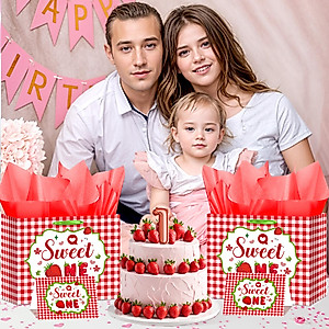 Strawberry 1st Birthday Gift Bag Red Berry Birthday Decorations Large Sweet One Birthday Wrapping Bag with Tissue Paper and Greeting Card for Girl Baby Shower Berry First Birthday Party Supplies