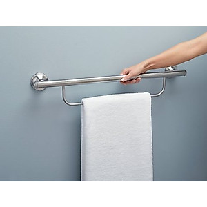 Moen LR2350DBN Home Care Bathroom Safety 24-Inch Grab Bar with Towel Bar, Brushed Nickel