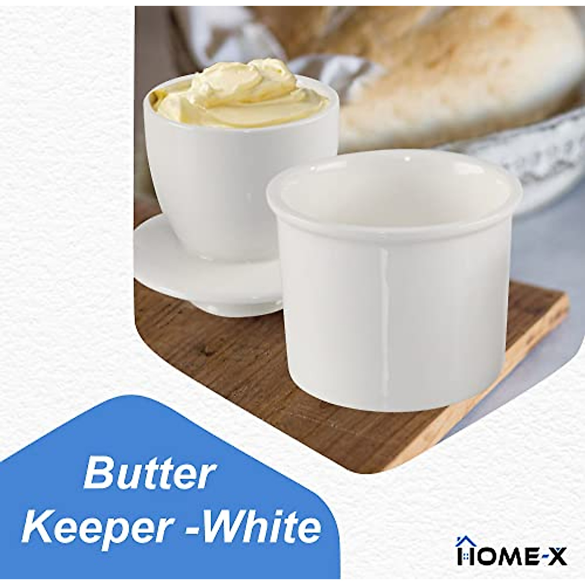 HOME-X Butter Crock, Stoneware Butter Container, Bell-Shaped Butter Keeper for Easily Spreadable Butter, 3 ¾" D x 3 ¾" H, White