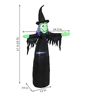 Sunnydaze 5' Wendolyn The Wicked Witch Inflatable Outdoor Halloween Decoration - Built-in Fan Blower and 2 LED Lights