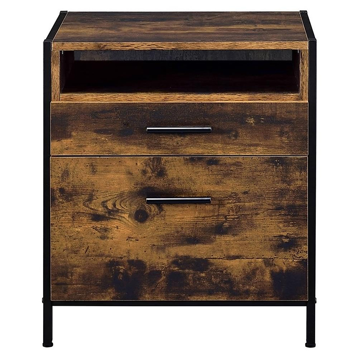Acme Juvanth Wooden Nightstand with 2-Drawer in Rustic Oak and Black
