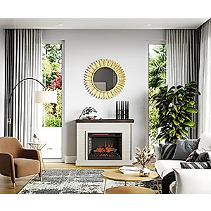 Bridgevine Home Electric Fireplace Mantel with Accent Wood Shelf and Surround, Realistic Logs and Flame Effect, Fireplace TV Stand, Adjustable LED Electric Heater with Remote Control, 48 Inch, White