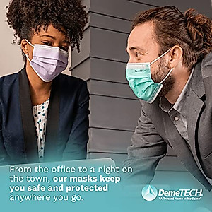 DEMETECH Protective 3-Layer Adult Disposable Face Mask with Ear Loops, Made in the USA, Purple, Box of 50