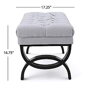 Christopher Knight Home Scarlett Fabric Ottoman Bench, Light Grey 17.25”D x 41.00”W x 16.75”H