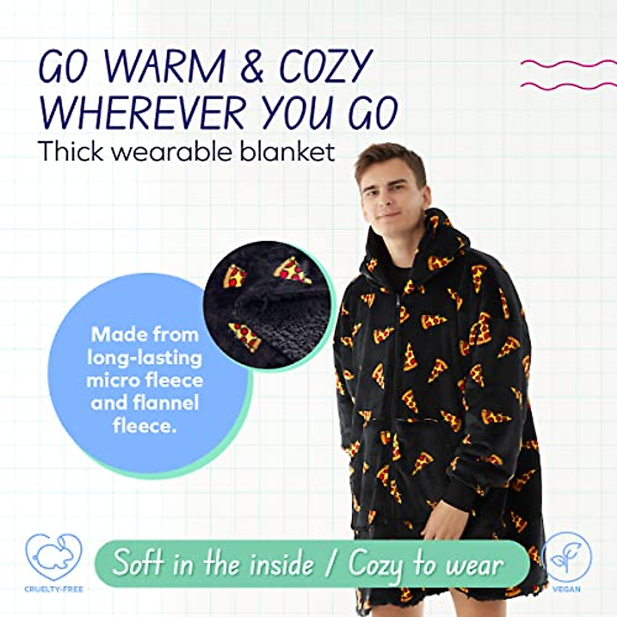 Sherpy Wearable Blanket, Sherpa Blanket for Men, Women, and Teenagers, Super Warm Hoodie Blanket, Sherpa & Micro Fleece Lined Blanket Sweater, Large Pocket, Zip Up Oversized Wearable Blanket