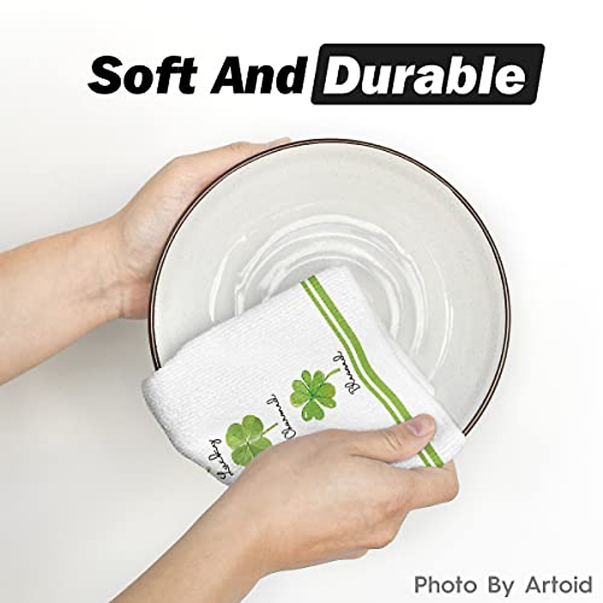 Artoid Mode Lucky Charmed Blessed Kitchen Dish Towels, 18 x 26 Inch Seasonal St. Patrick's Day Lucky Clover Shamrock Truck Ultra Absorbent Drying Cloth Tea Towels for Cooking Baking Set of 2