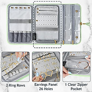 MATEIN Travel Jewelry Organizer Case, Foldable Water-Resistant Soft Leather Jewelry Roll, Women Jewelry Bag for Earrings, Rings, Necklaces, Bracelets, Green