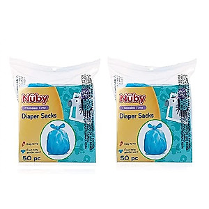 Nuby 100 Piece Disposable Diaper Sacks/Bags with Powder Scent, Blue