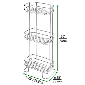 mDesign Rectangular Metal Bathroom Shelf Unit - Free Standing Vertical Storage for Organizing and Storing Hand Towels, Body Lotion, Facial Tissues, Bath Salts - 3 Shelves - Chrome