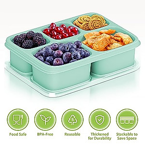 Mosville® Bento Snack Containers, 4 Pack Lunchable Container with 5 Compartments for Adults On-the-Go Meals [Portion Control], Reusable Bento Lunch Box BPA-Free