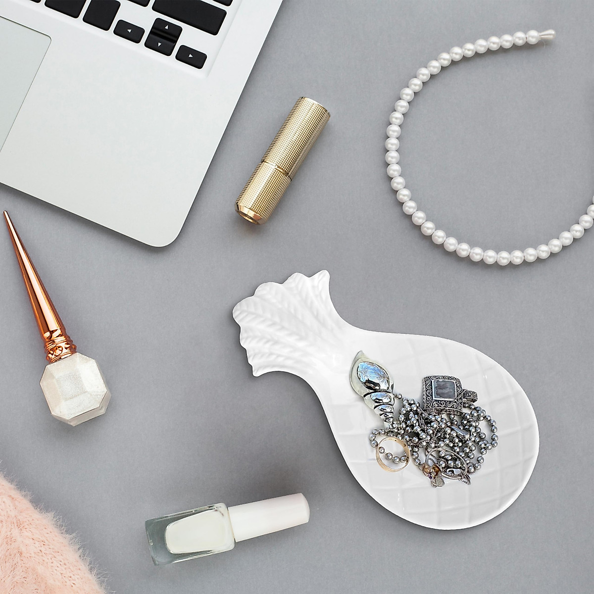 Multi-Purpose Ceramic Spoon Rest for countertop Kitchen Holder Jewelry Tray Spoon Holder for Kitchen Modern Farmhouse Decor Pineapple