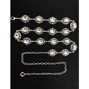 BEMYLV Bling Western Silver Chain Belts for Women Dresses Sparkly Rhinestone Waist Belt for Wedding Evening Dress