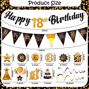 TIHEBAX Black&Gold 18th Birthday Decorations, 18th Birthday Decorations for Boys and Girls Happy 18th Birthday Banner with 10PCS Hanging Swirls Happy 18th Birthday Decorations 18th Birthday Party