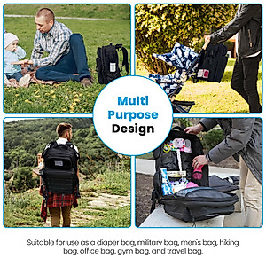 PKB Premium Dad Diaper Bag - Diaper Bag with Changing Station - Baby Diaper Bag for Men - Baby Essentials Waterproof Backpack - Diaper Bag with Insulated Pockets - With Luggage & Stroller Straps
