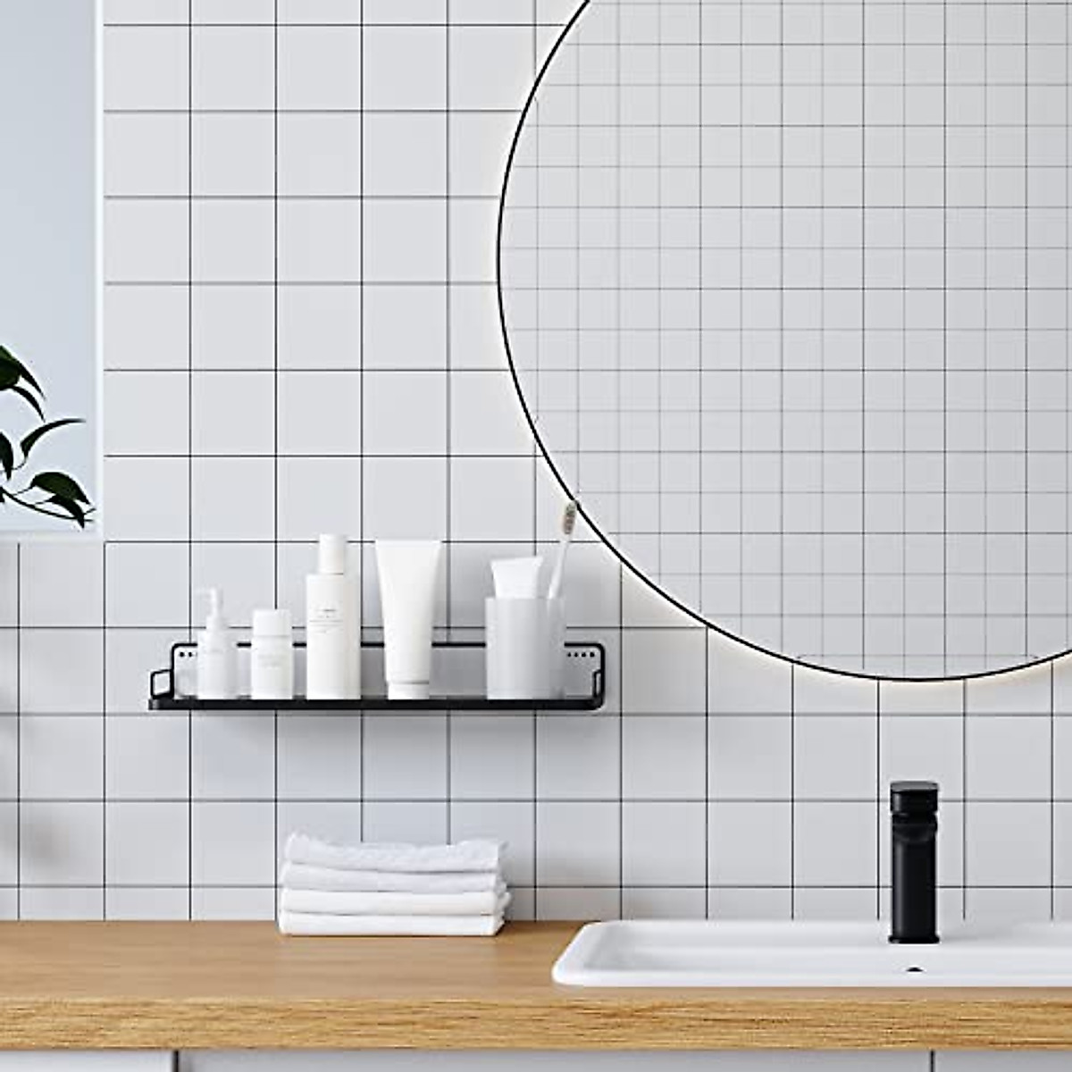 HORIAMIT Metal Bathroom Shelf Wall Mounted, Spice Rack, Floating Shelf for Living Room, Kitchen, Bathroom(15.7 Inch)