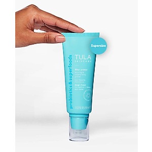 TULA Skin Care Face Filter Blurring and Moisturizing Primer - Supersize Magic Hour, Evens the Appearance of Skin Tone & Redness, Hydrates & Improves Makeup Wear, 2.02fl oz