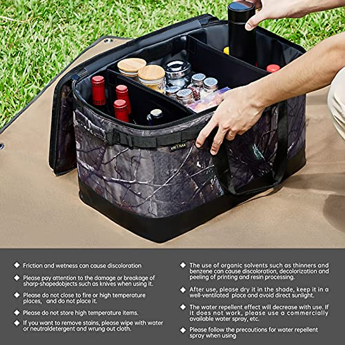 KRIYNAA Insulated food delivery bags,(48L) foldable reusable insulated grocery shopping bags, suitable for catering, picnics, camping, road trips portable transport bags (Leaf camouflage)